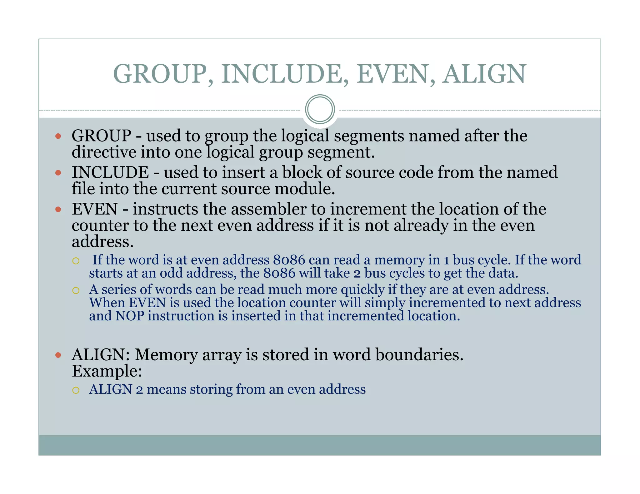 Assembler directives and basic steps ALP of 8086 | PDF