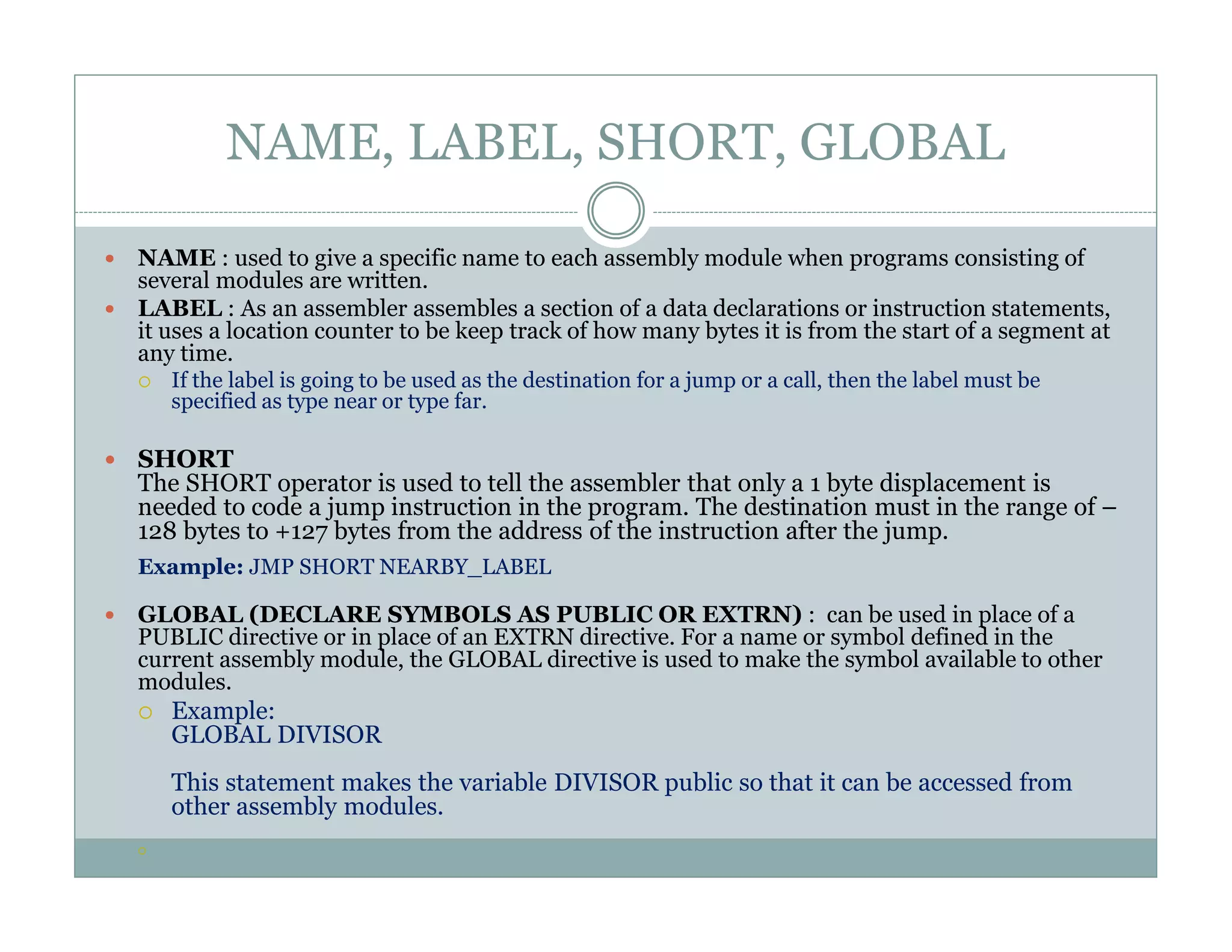 Assembler directives and basic steps ALP of 8086 | PDF