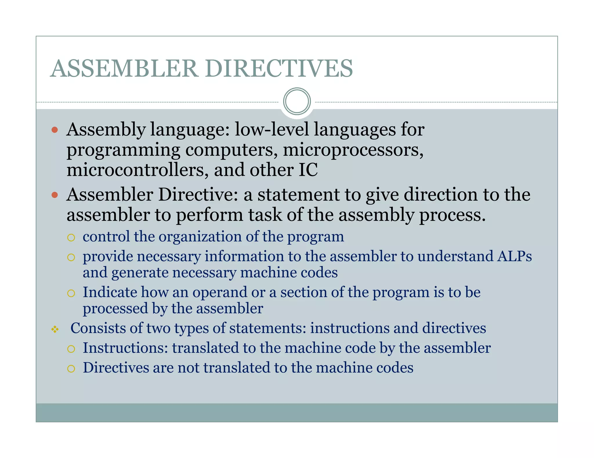 Assembler directives and basic steps ALP of 8086 | PDF