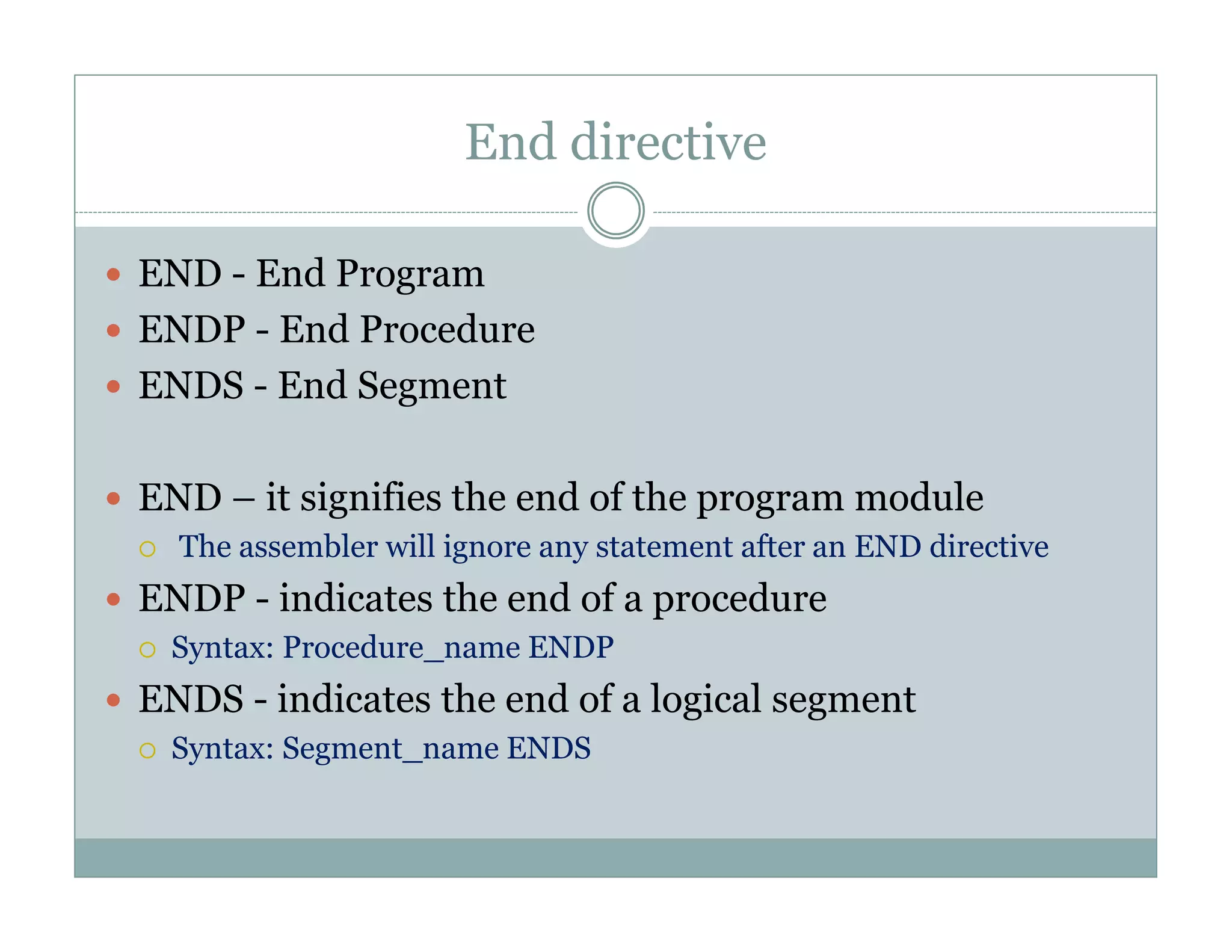 Assembler directives and basic steps ALP of 8086 | PDF