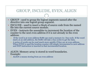 Assembler directives and basic steps ALP of 8086 | PDF