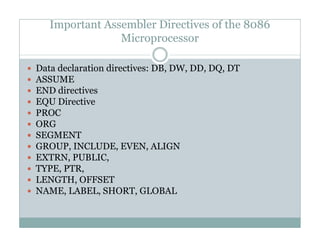 Assembler directives and basic steps ALP of 8086 | PDF