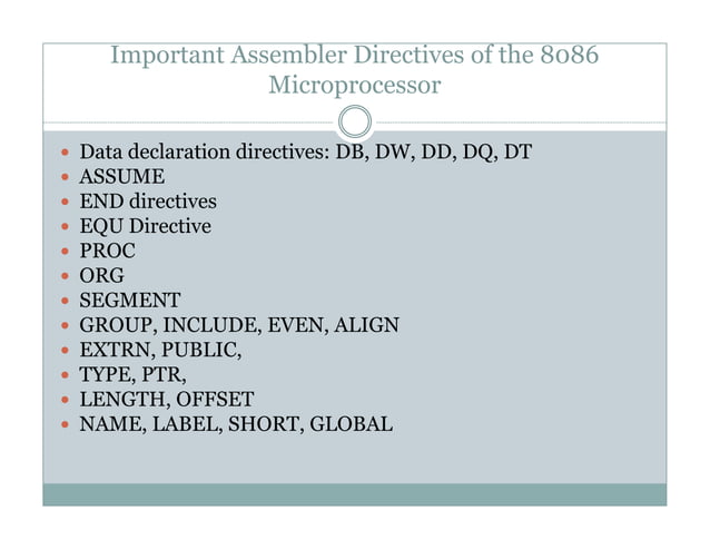 Assembler directives and basic steps ALP of 8086 | PDF