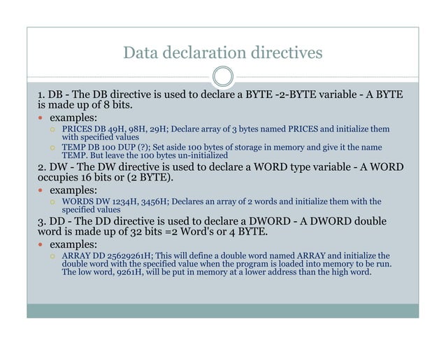 Assembler directives and basic steps ALP of 8086 | PDF