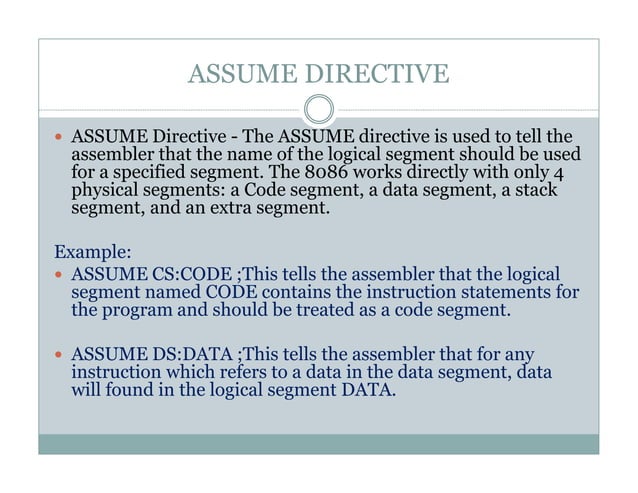 Assembler directives and basic steps ALP of 8086 | PDF