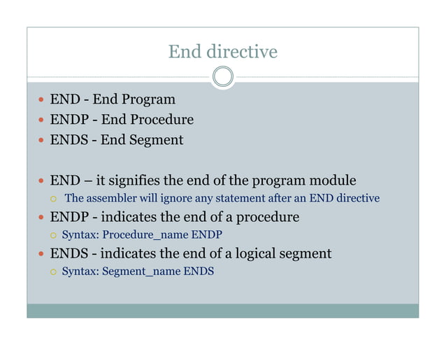 Assembler directives and basic steps ALP of 8086 | PDF