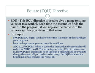 Assembler directives and basic steps ALP of 8086 | PDF