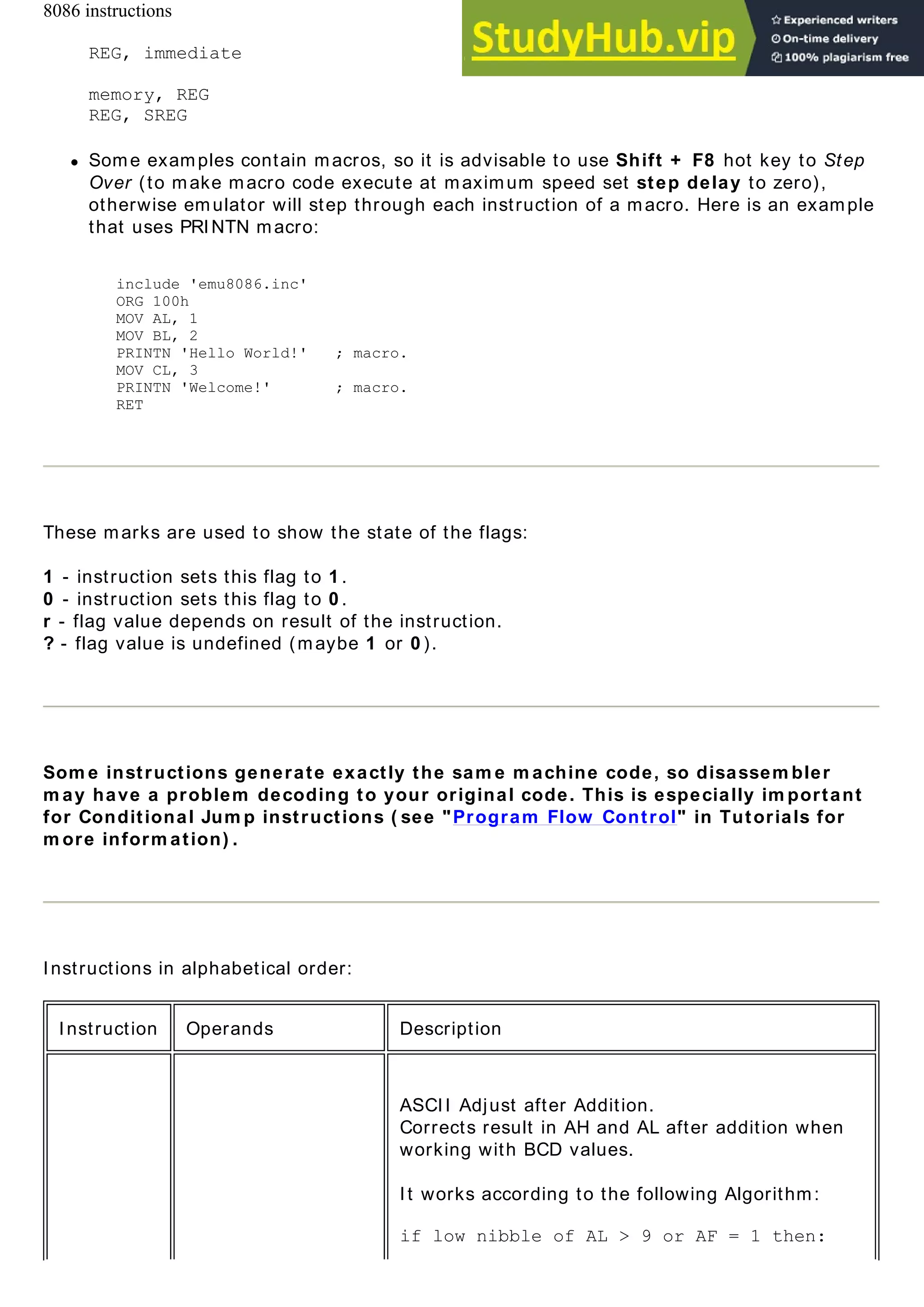 Assembly Complete 8086 Instruction Set | PDF