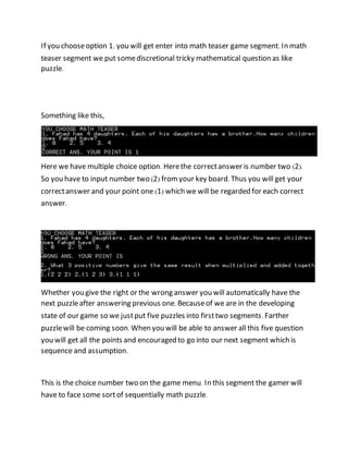 Tricky math puzzle project report | DOCX