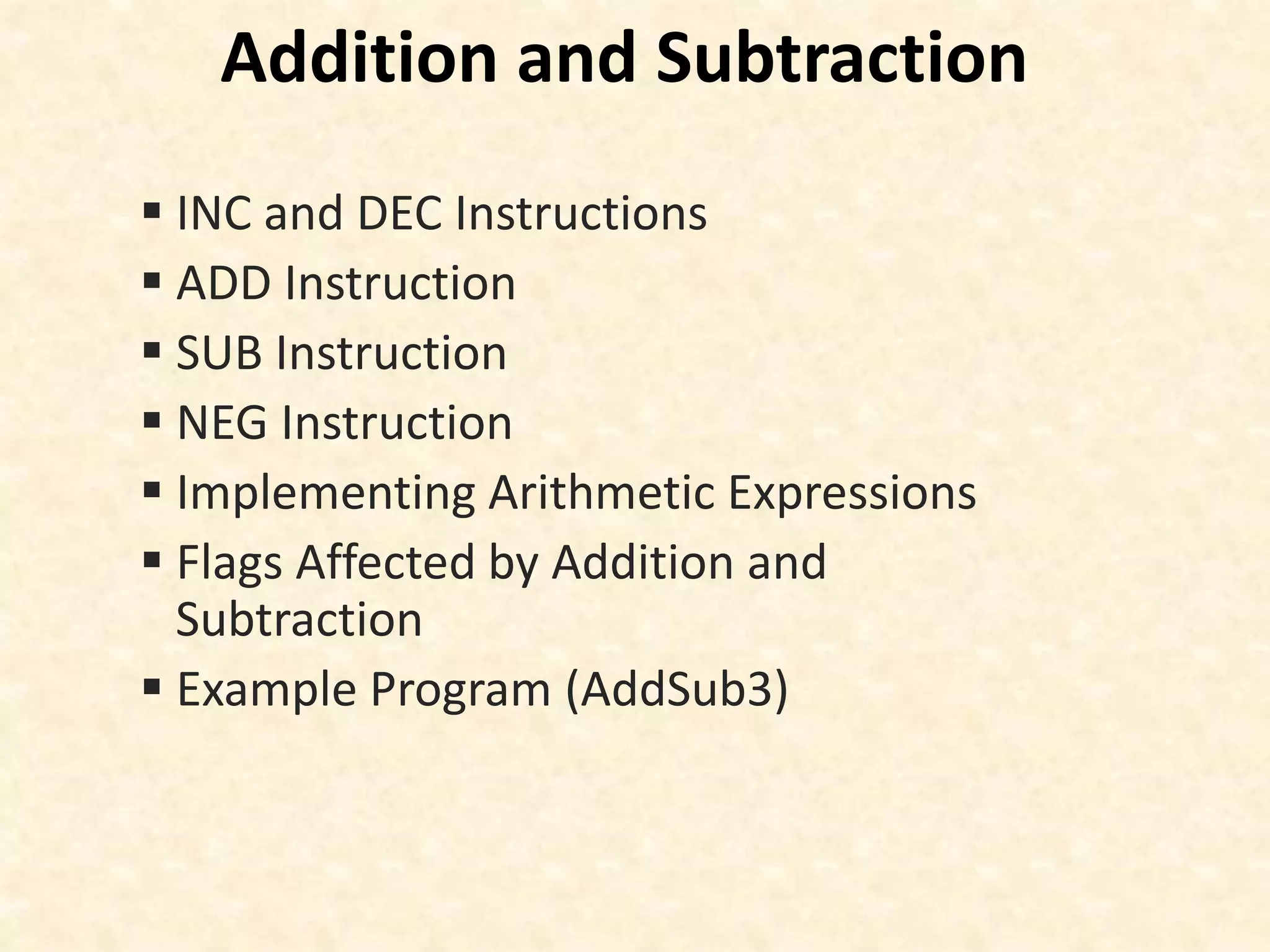 Assembly Language Addition And Subtraction Ppt