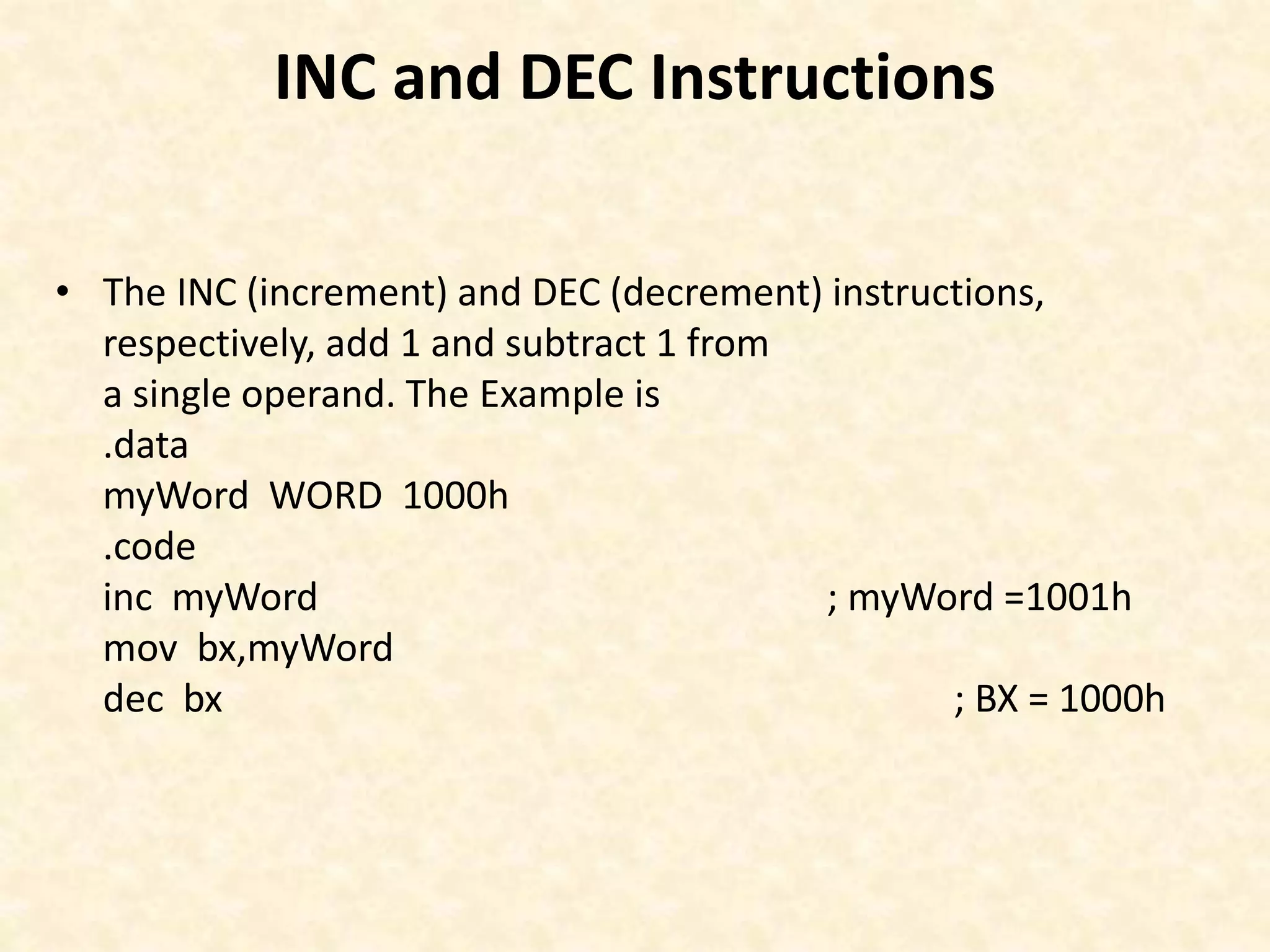 Assembly Language Addition And Subtraction Ppt