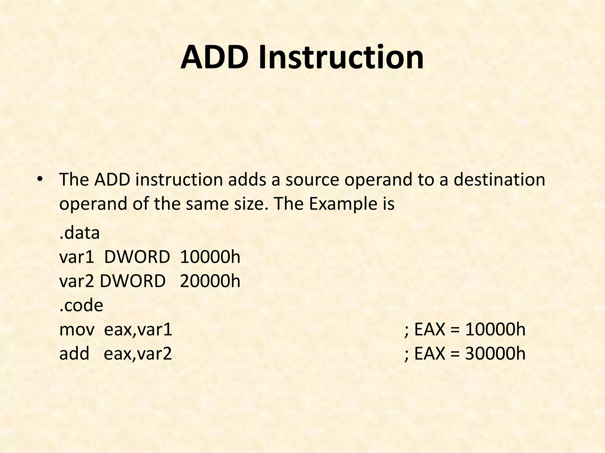 Assembly Language Addition And Subtraction Ppt