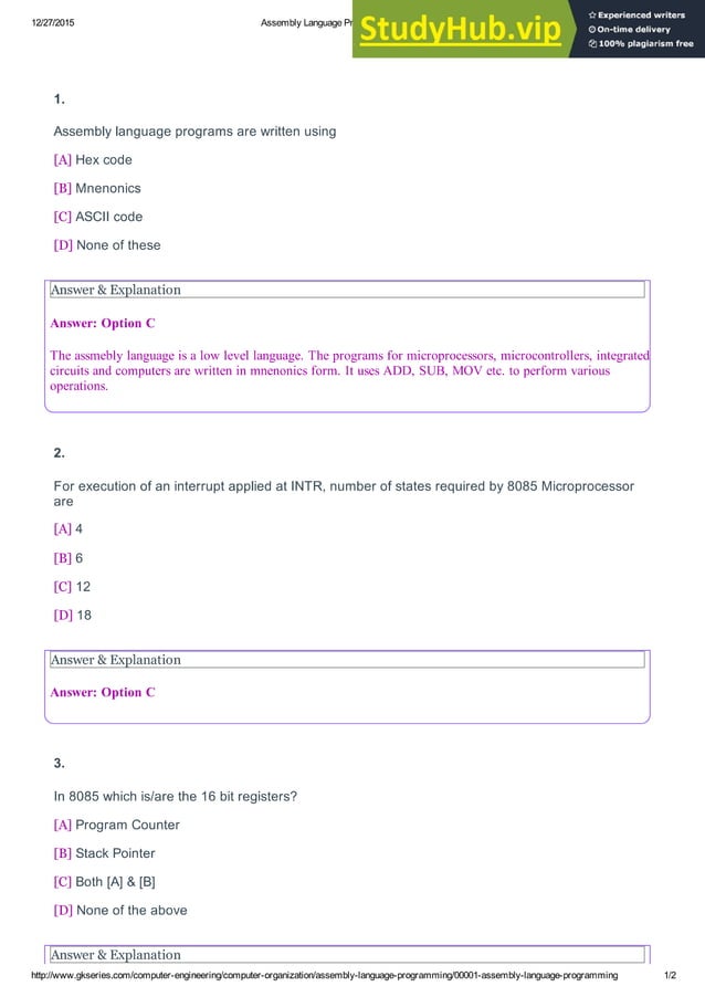 Assembly Language Programming Questions And Answers | PDF