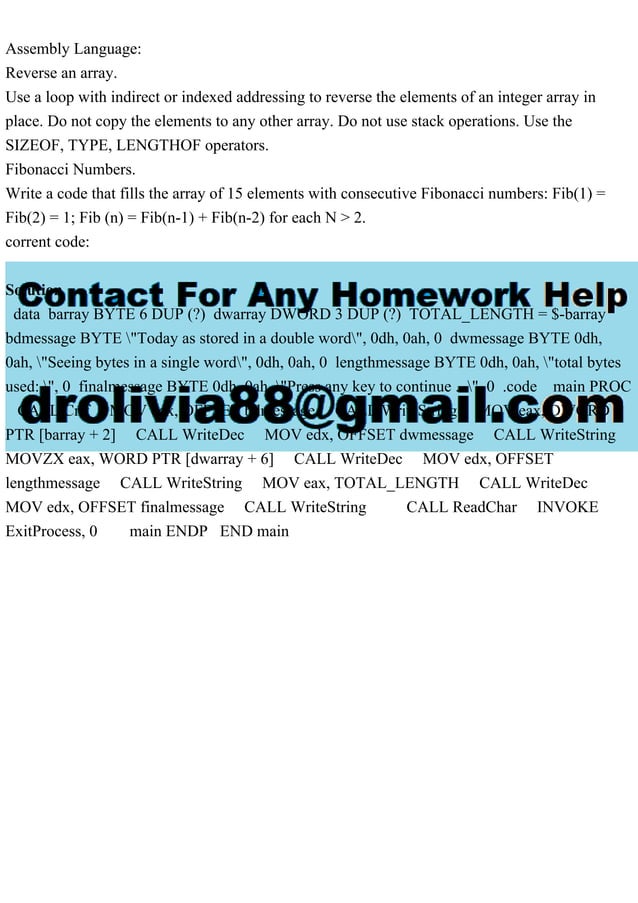 Assembly LanguageReverse an array.Use a loop with indirect or i.pdf | Free Download