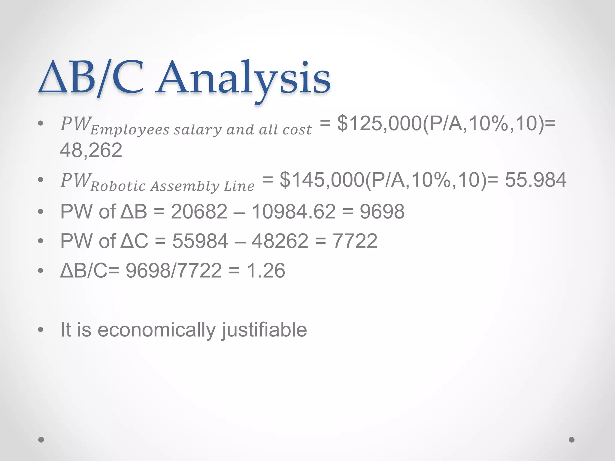 Assembly line (Cost Benefit analysis) Engineering Economics | PPT
