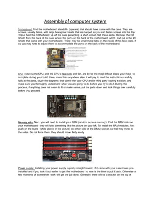 Assembly of computer system | DOCX | Computer Peripherals | Computing
