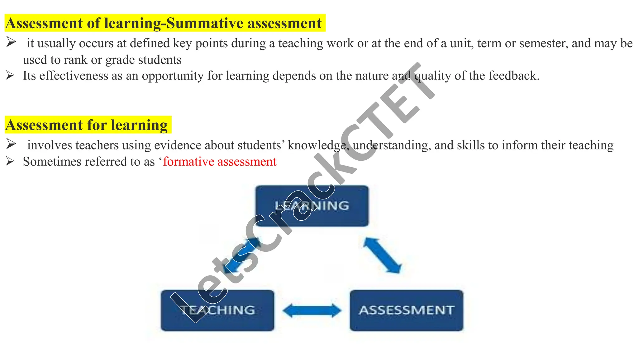 Assessment for, assessment as and assessment of learning are approaches ...