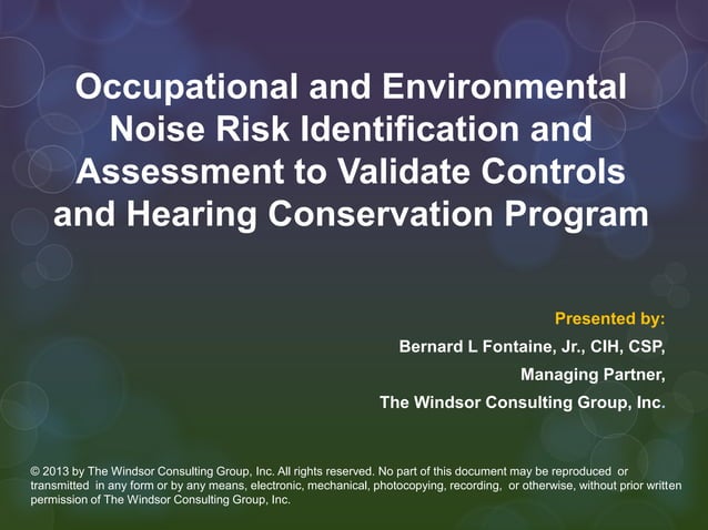 Occupational and Environmental Noise Risk Identification and Controls | PPTX