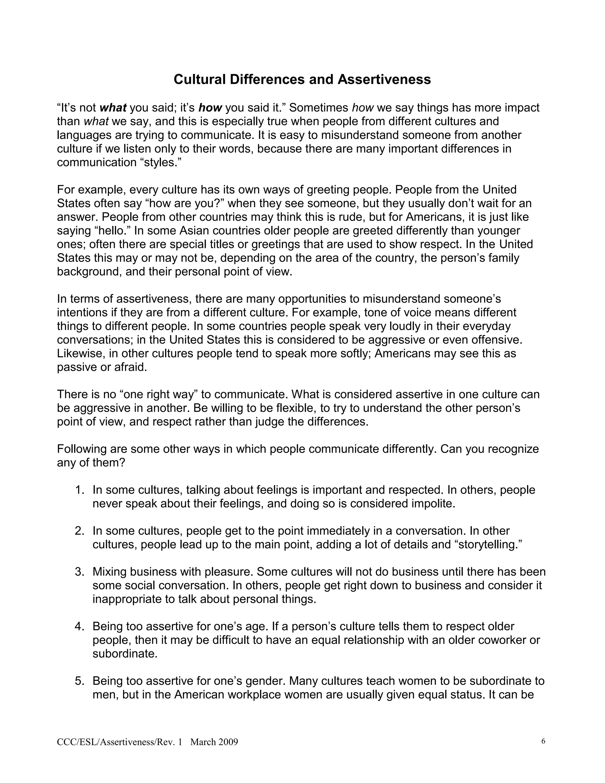 Assertiveness in the Workplace | PDF