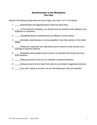 Assertiveness in the Workplace | PDF