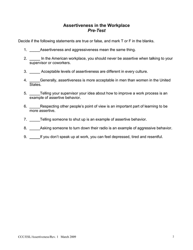 Assertiveness in the Workplace | PDF