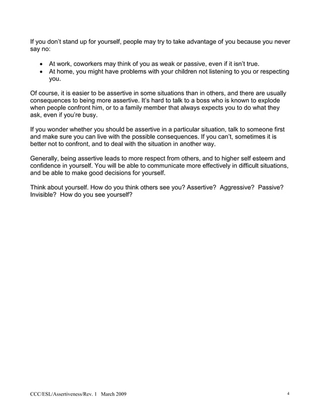 Assertiveness in the Workplace | PDF