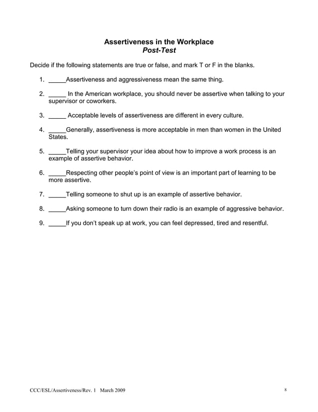 Assertiveness in the Workplace | PDF