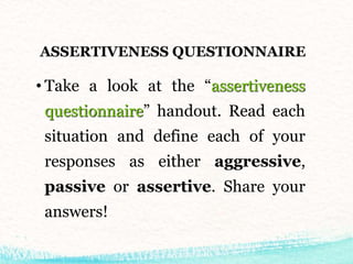 ASSERTIVENESS.pptx | Parenting Babies and Toddlers | Parenting