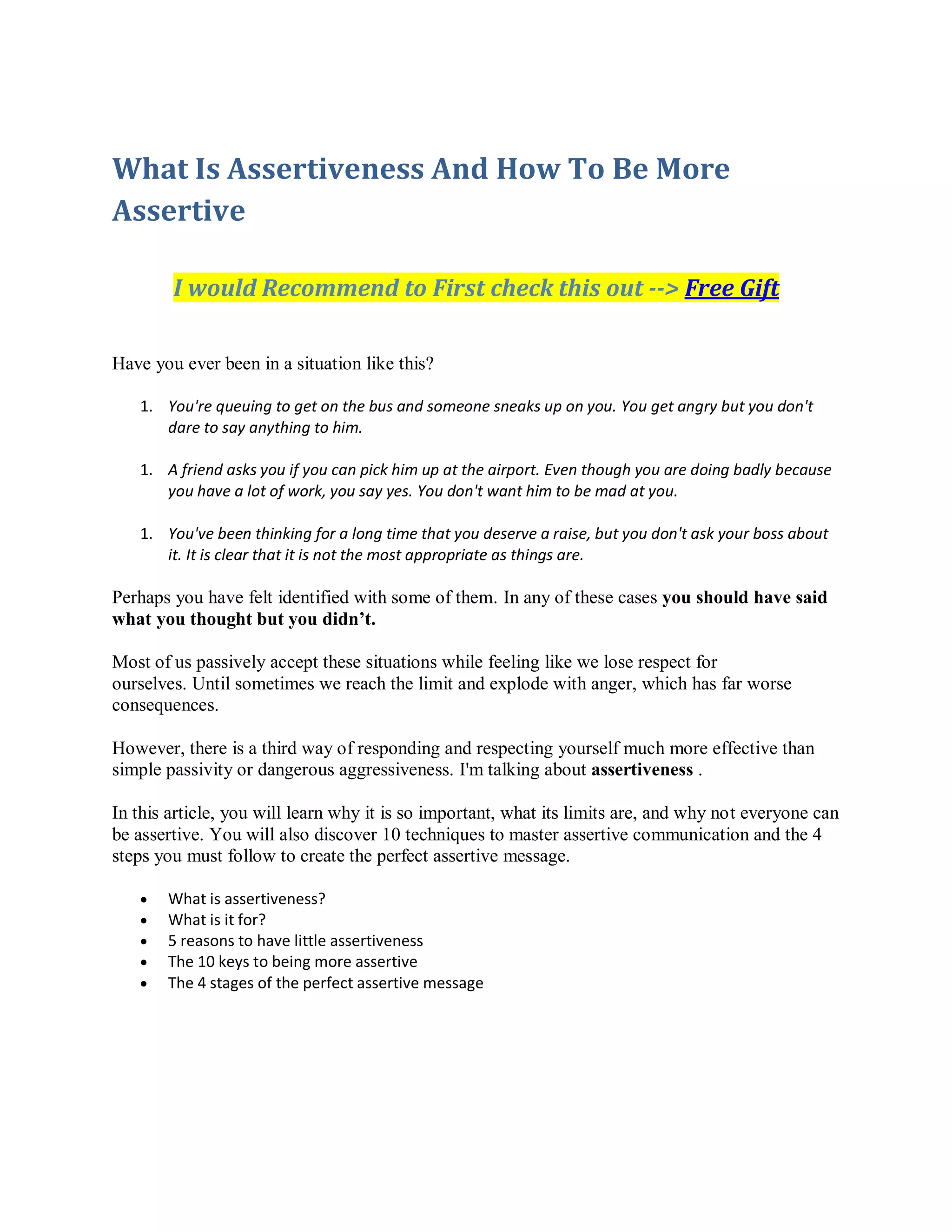 What Is Assertiveness And How To Be More Assertive | PDF