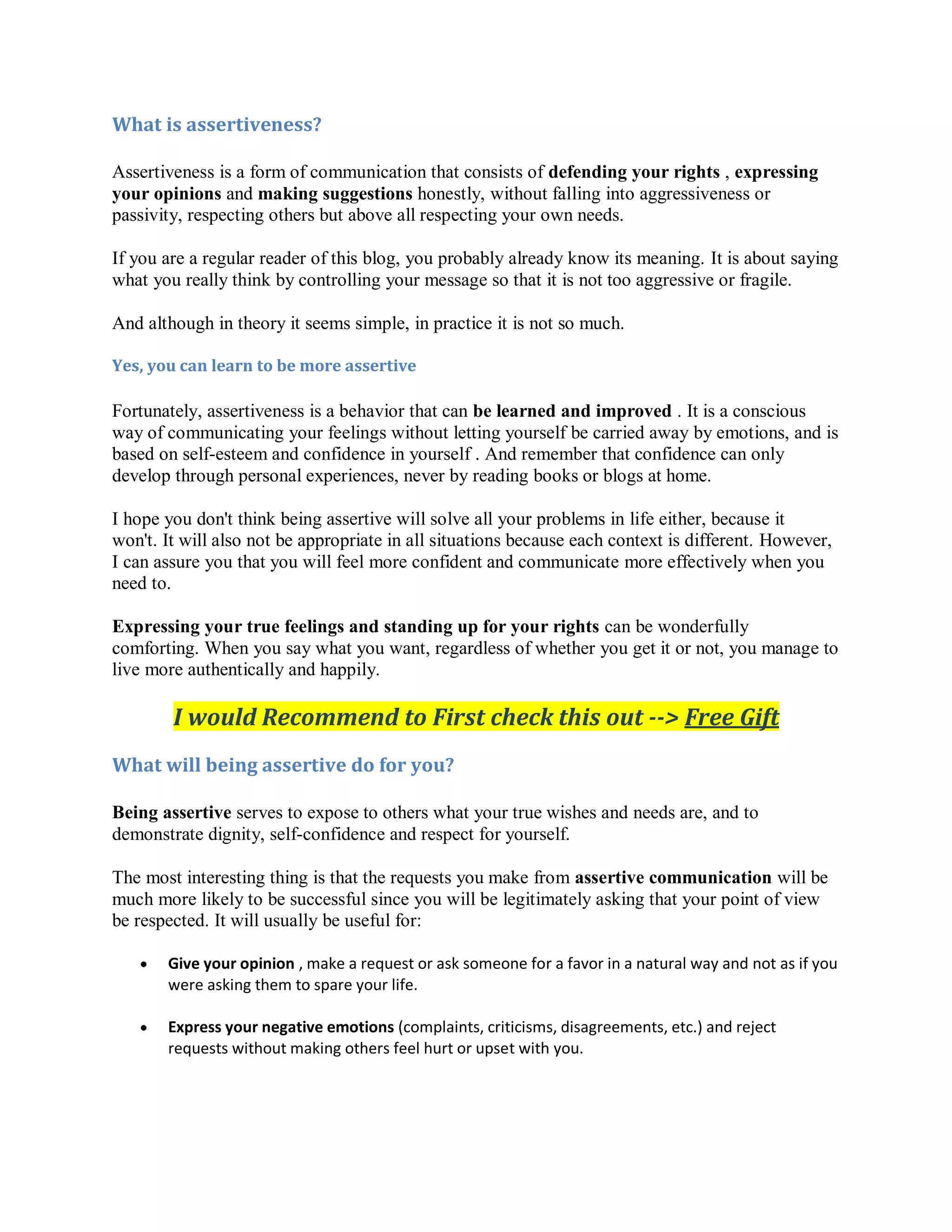 What Is Assertiveness And How To Be More Assertive | PDF