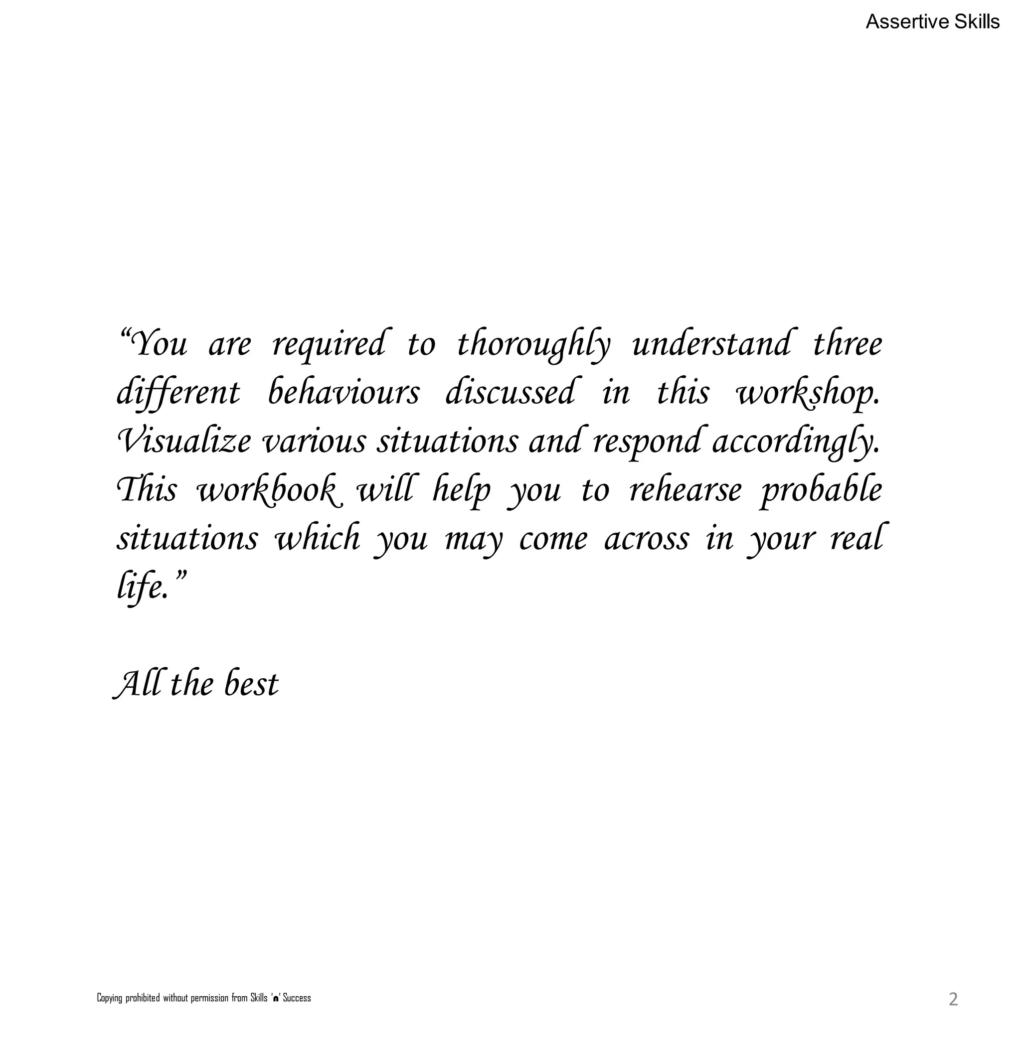 Assertive skills work book | PDF