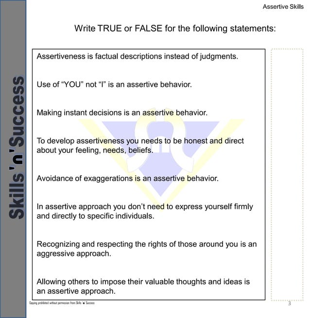 Assertive skills work book | PDF