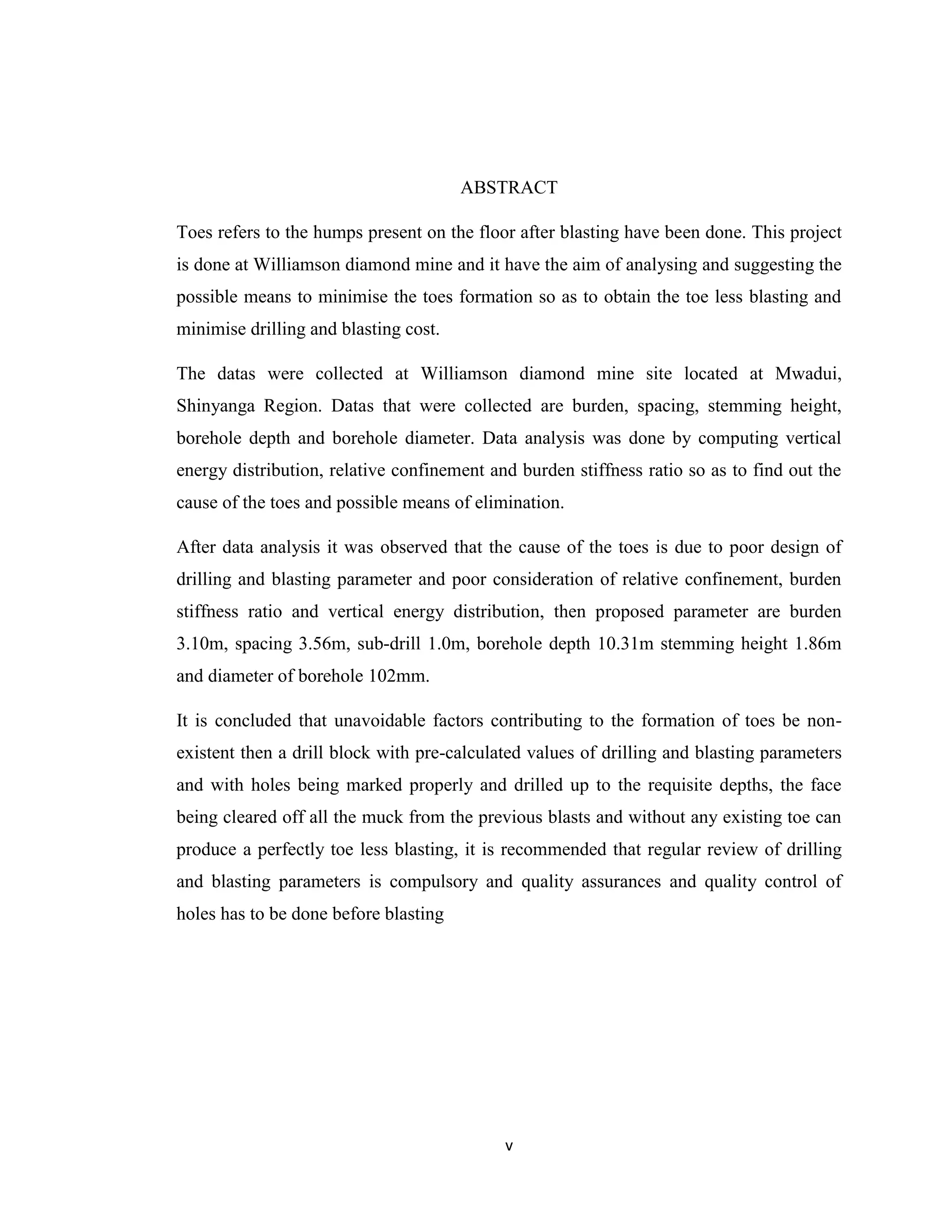 Assesment of drilling and blasting parameters tominimise toes problem | PDF