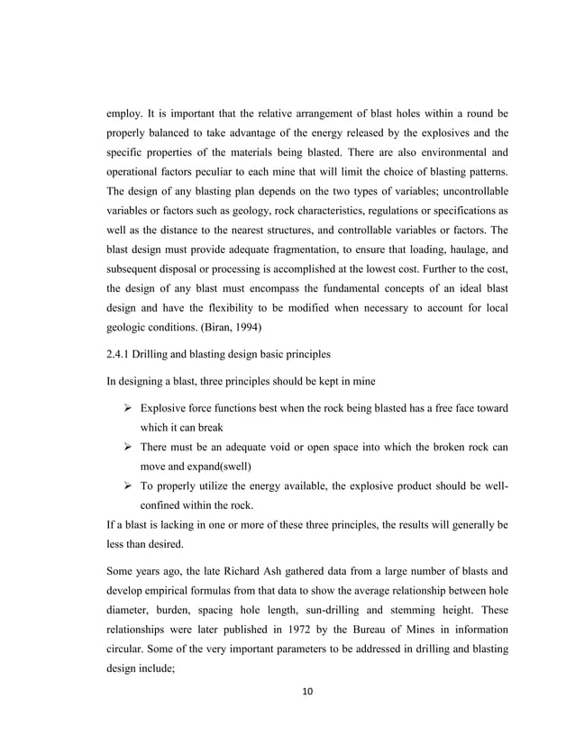 Assesment of drilling and blasting parameters tominimise toes problem | PDF