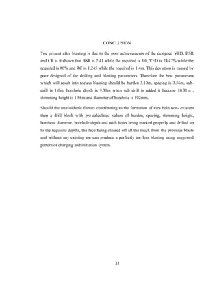 Assesment of drilling and blasting parameters tominimise toes problem | PDF