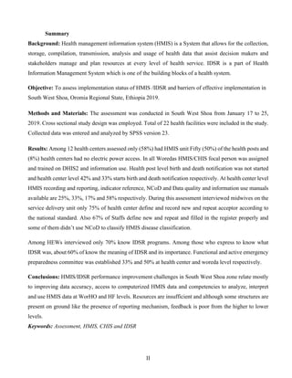 Assessment of his implementation in south west shoa, oromia, ethiopia (addisu bogale) | PDF