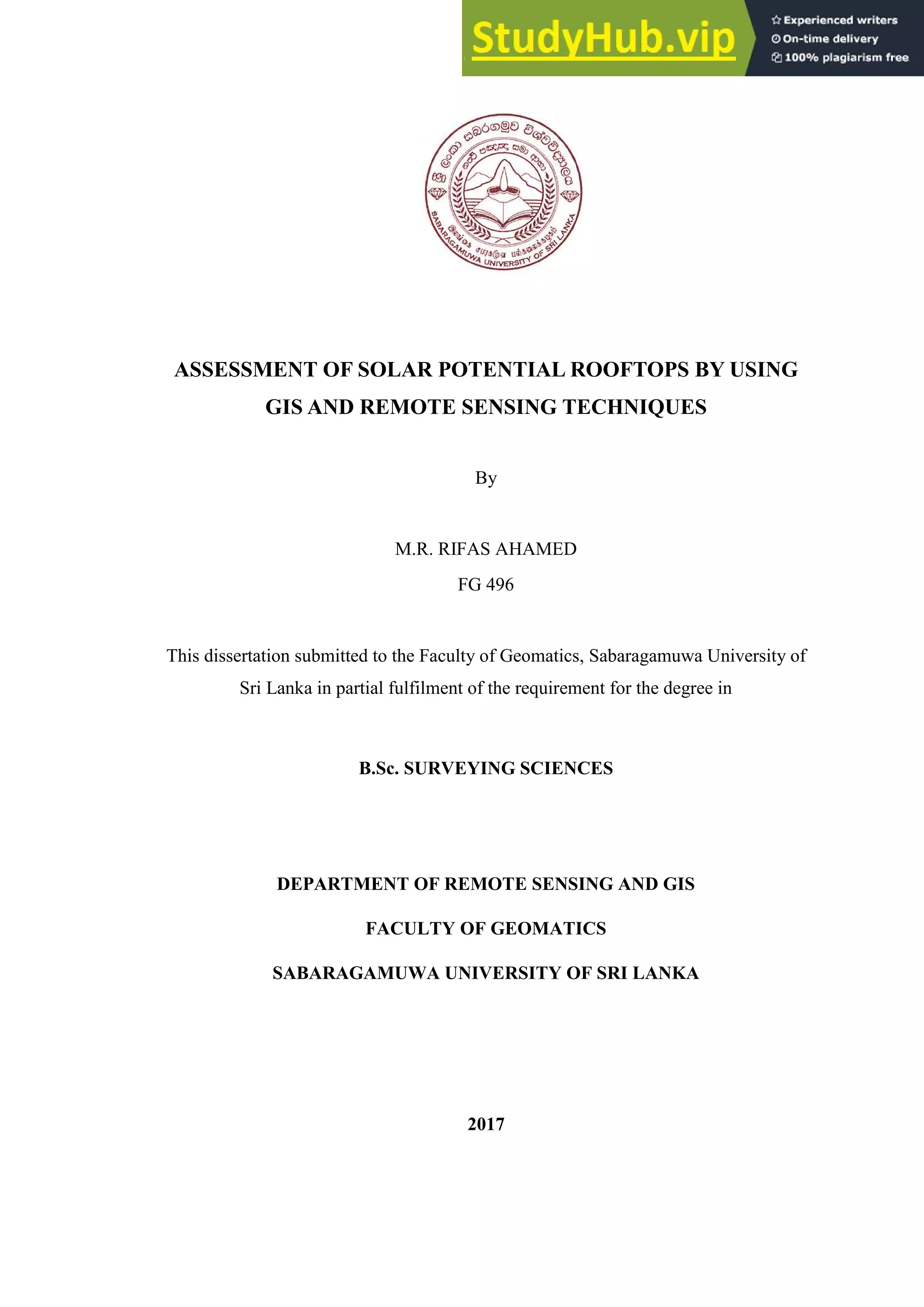 ASSESMENT OF SOLAR POTENTIAL ROOFTOPS USING GIS AND REMOTE SENSING ...