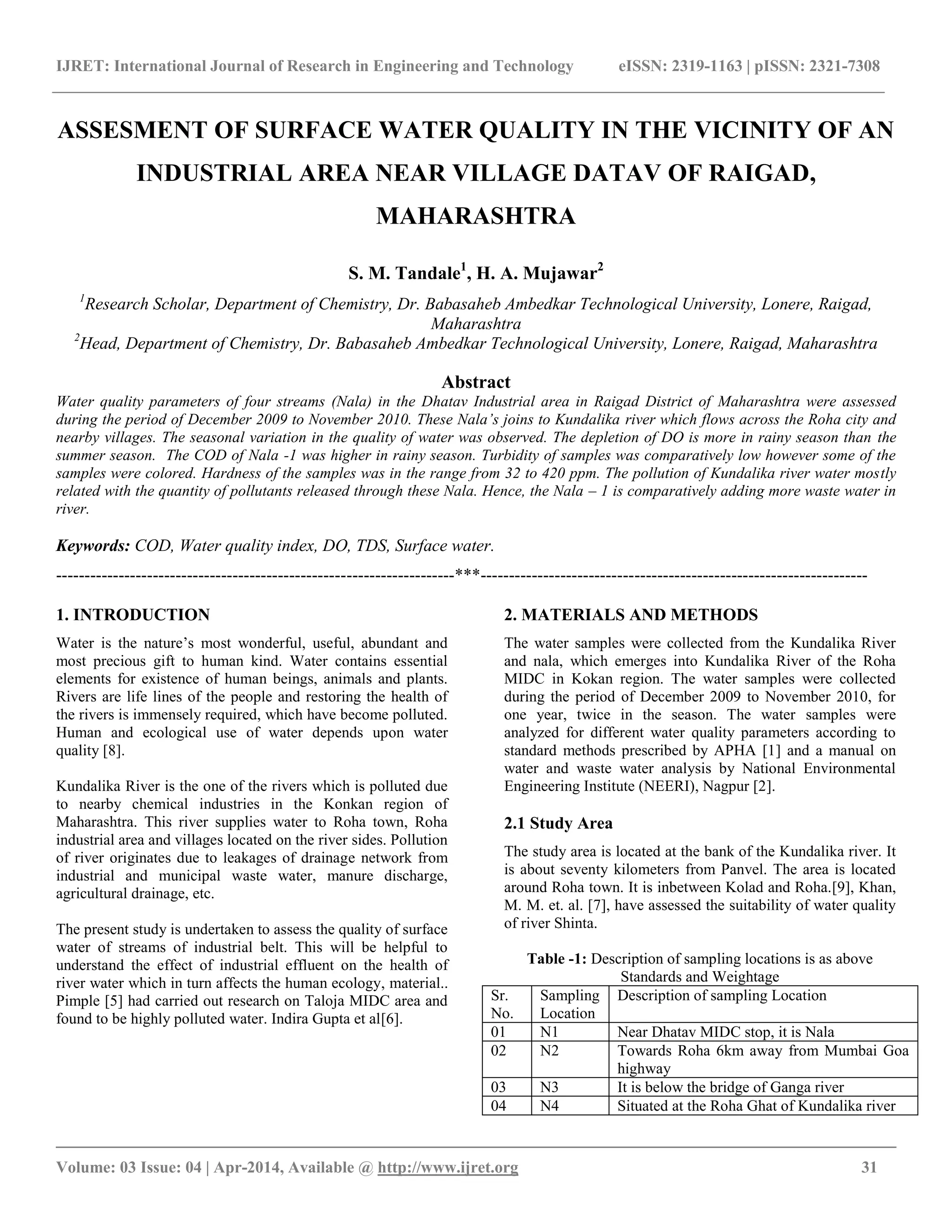 Assesment of surface water quality in the vicinity of an industrial ...