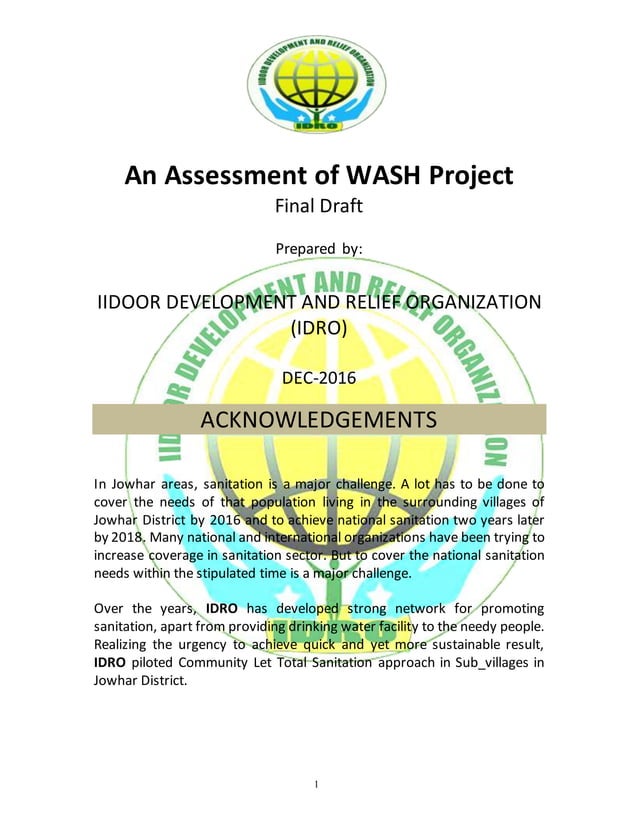 Assesment report .....iidoor developmen and relief organization IDRO ...