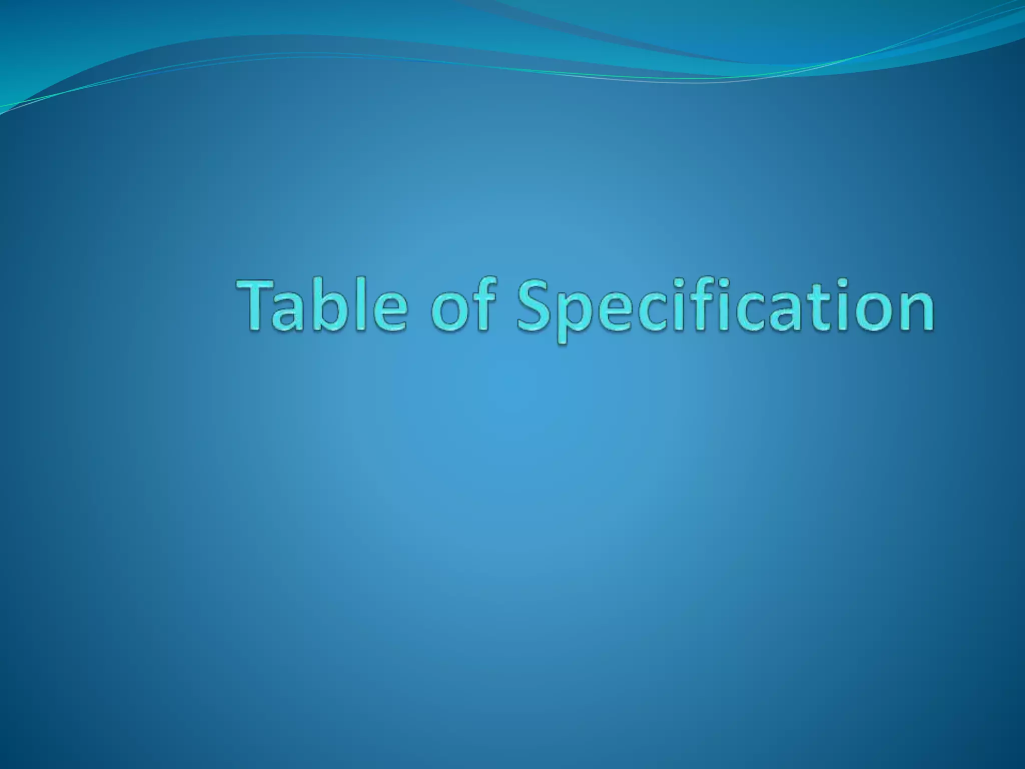 Table Of Specification Pptx