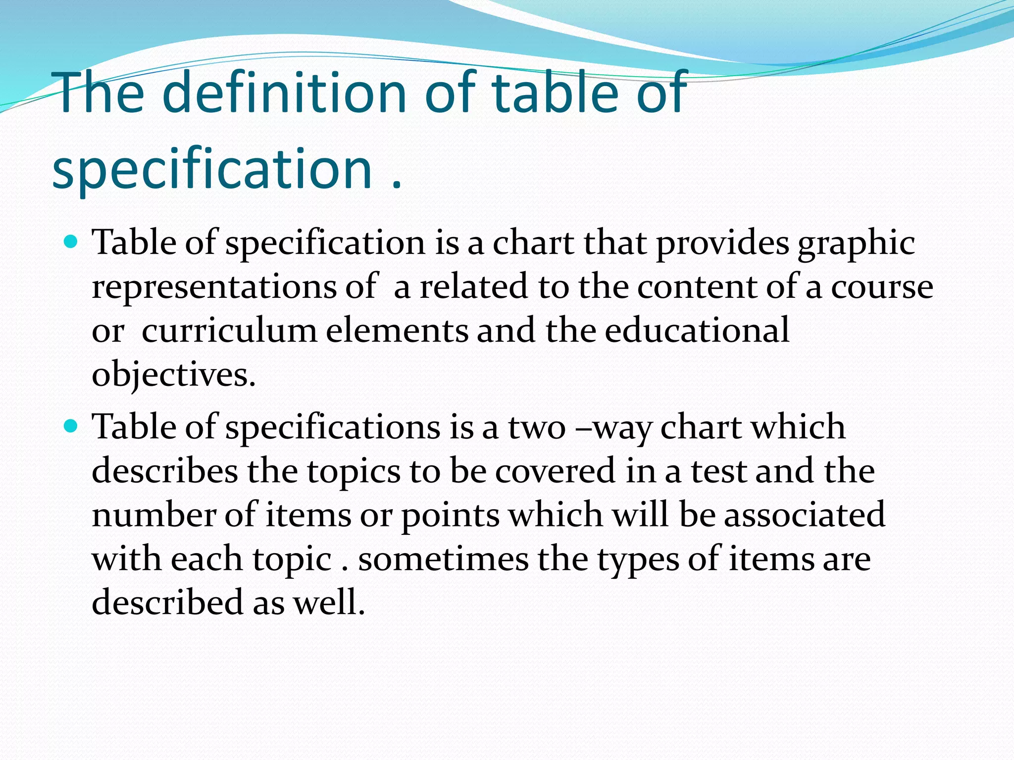 Table of specification | PPTX