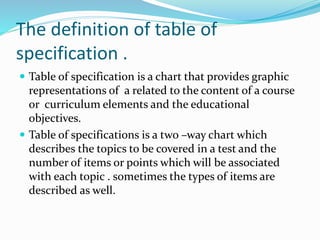 Table of specification | PPTX