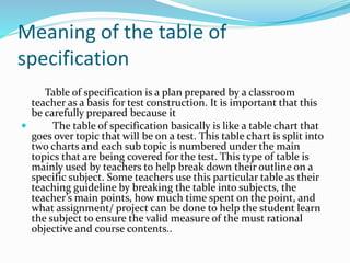 Table of specification | PPTX