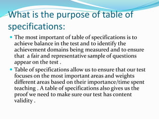Table of specification | PPTX