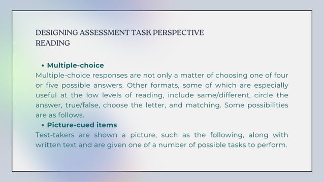 Assessing reading, English assesment for English education | PPT