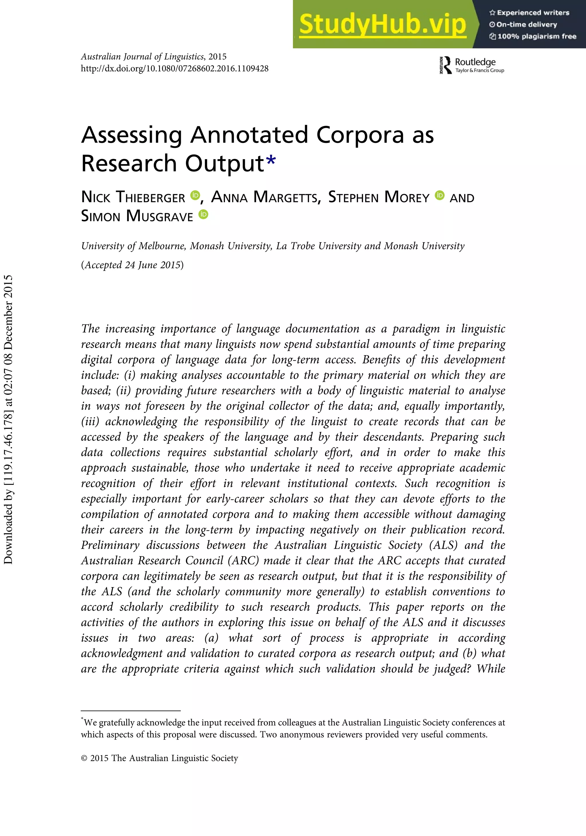 Assessing Annotated Corpora As Research Output Pdf