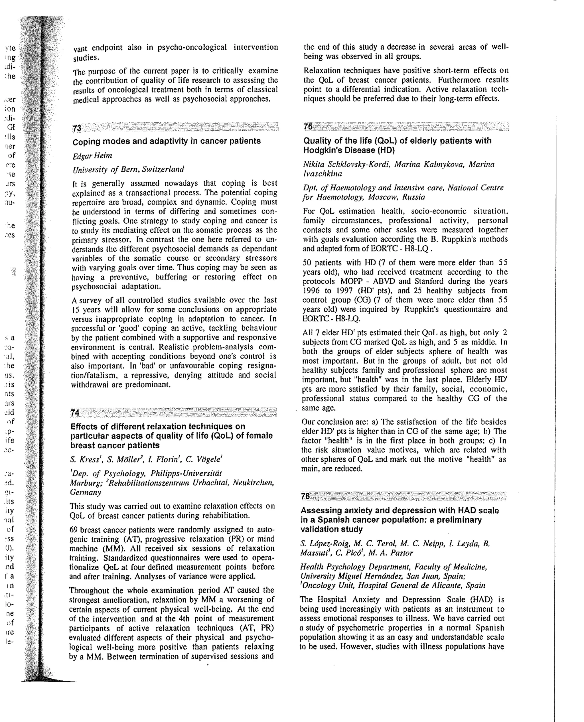 Assessing anxiety and depression with HADS Scale in a spanish cancer ...