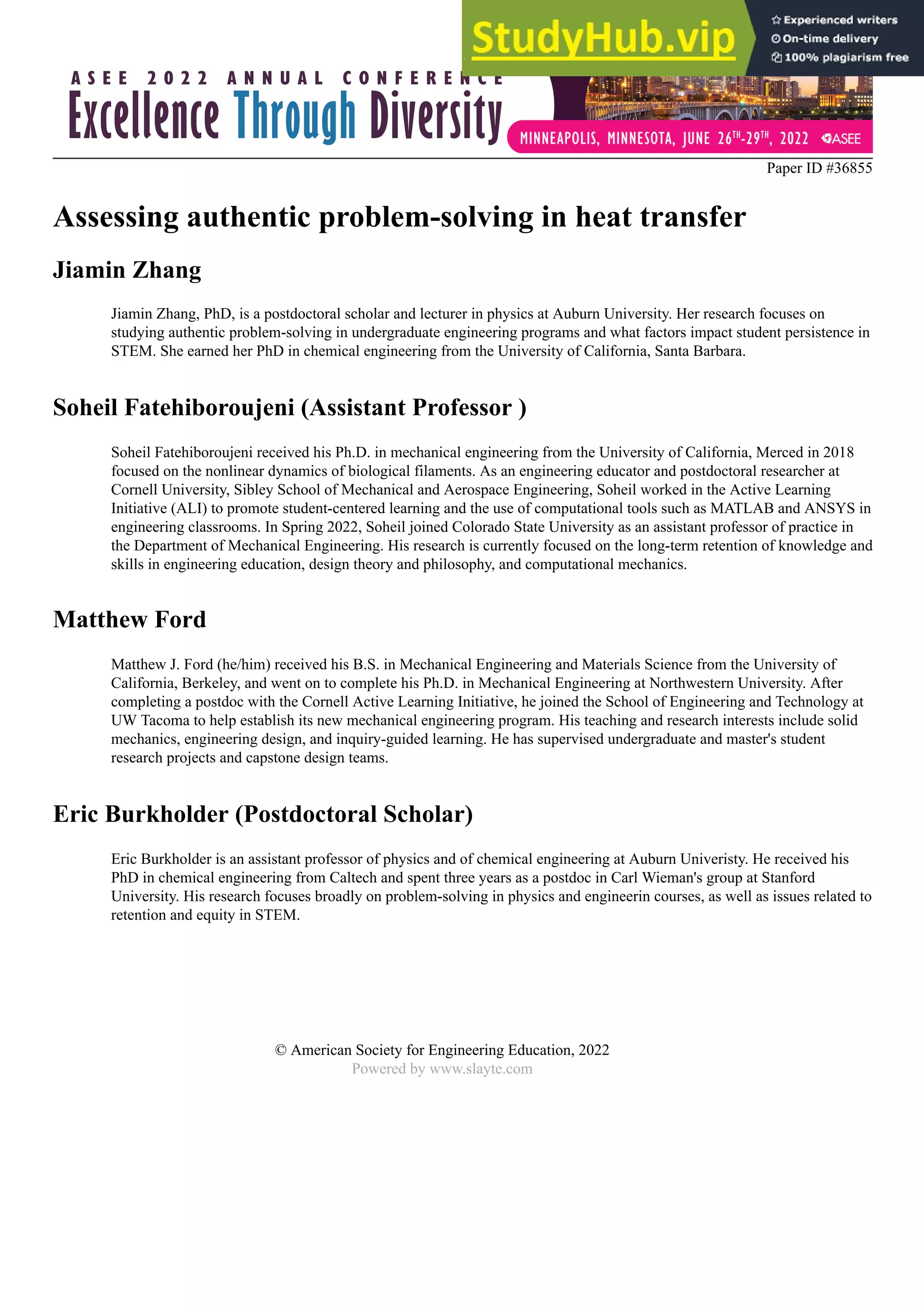 Assessing Authentic Problem-Solving In Heat Transfer | PDF