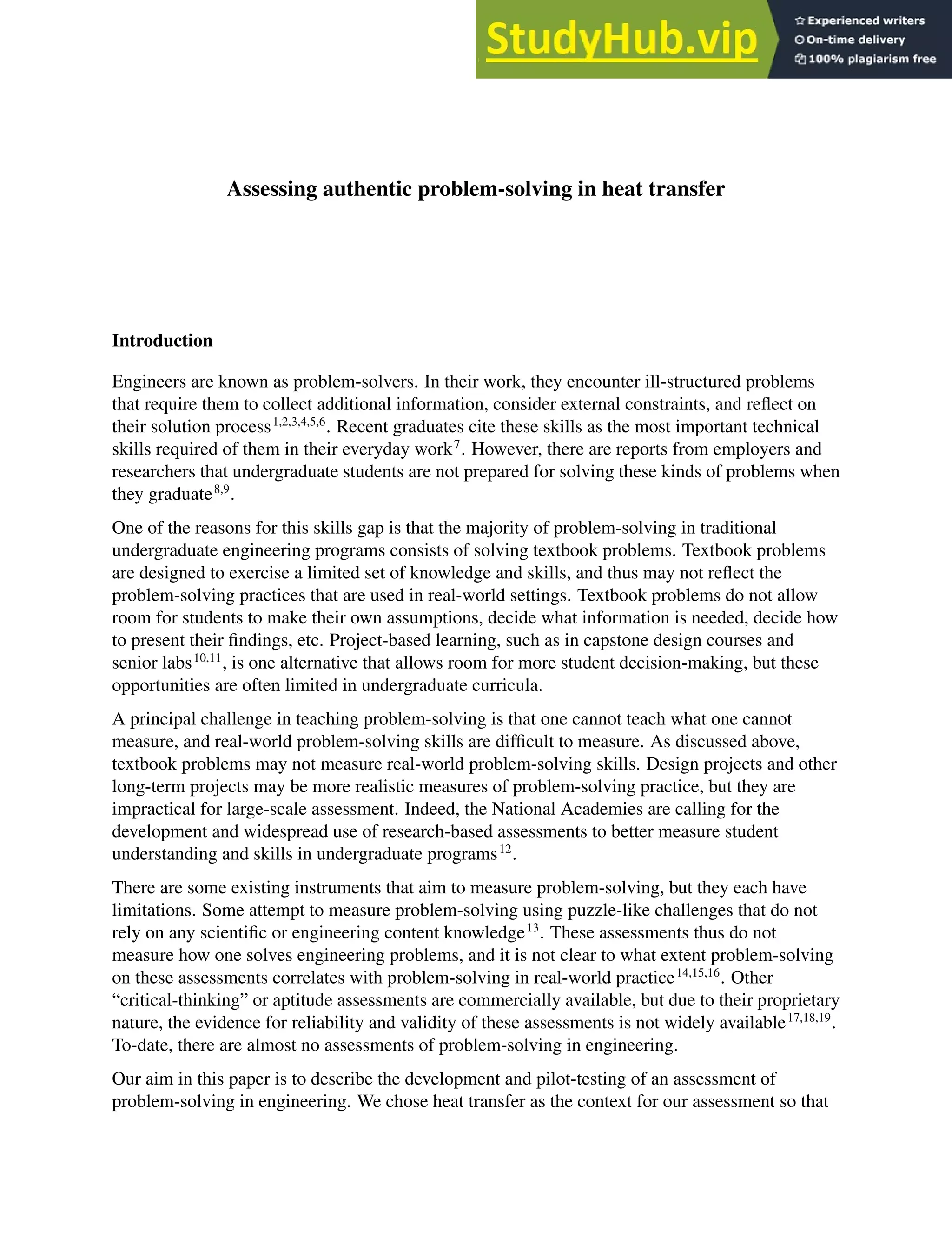 Assessing Authentic Problem-Solving In Heat Transfer | PDF