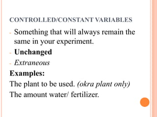 Assessing basic process identfying controlling variables | PPT